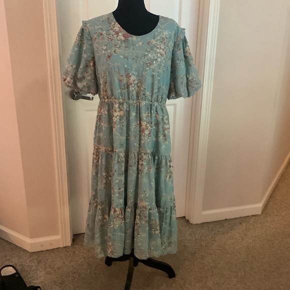 JessaKae | Dresses | Jessakae Green Pink Boho Floral Tiered Dress Xxl ...